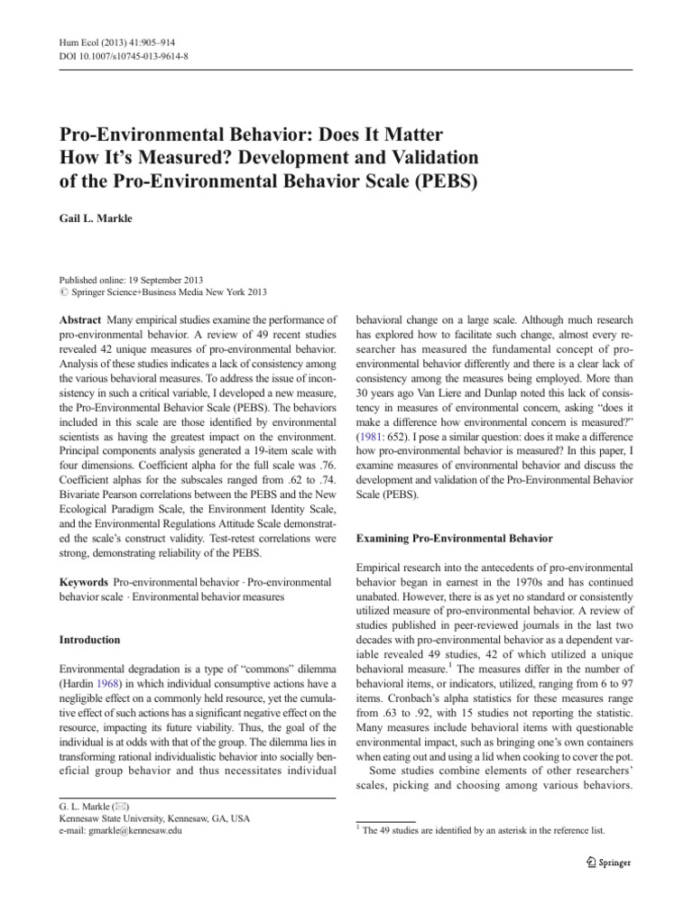Pro-Environmental Behavior: Does It Matter How It 'S Measured? Development and Validation of The ...