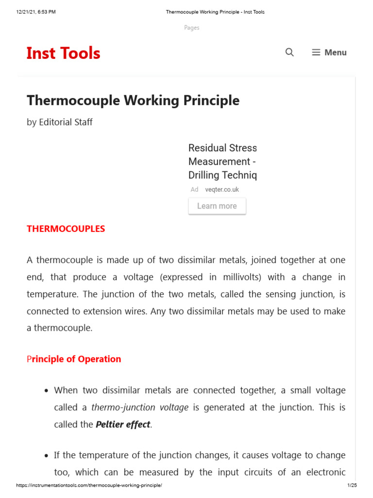 Thermocouple Working Principle - Inst Tools | PDF | Thermocouple | Voltage