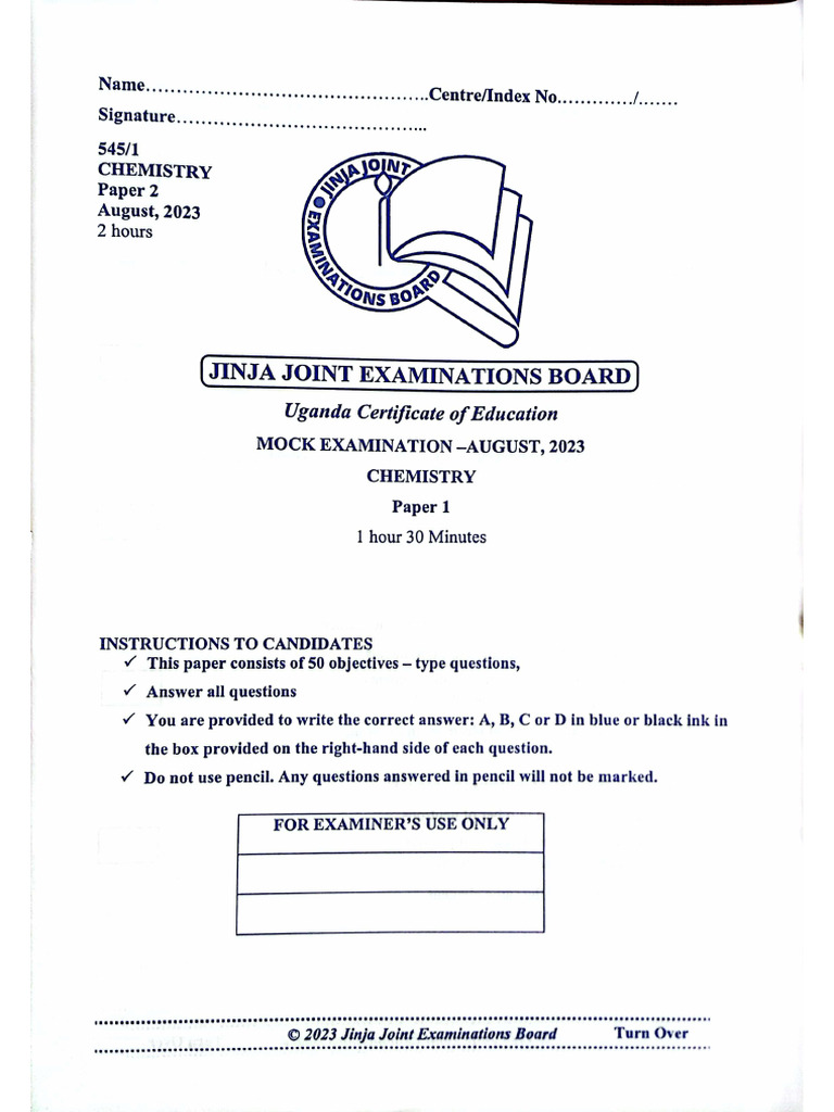 Jinja Joint Examinations Board Chemistry 2023 S.4 | PDF