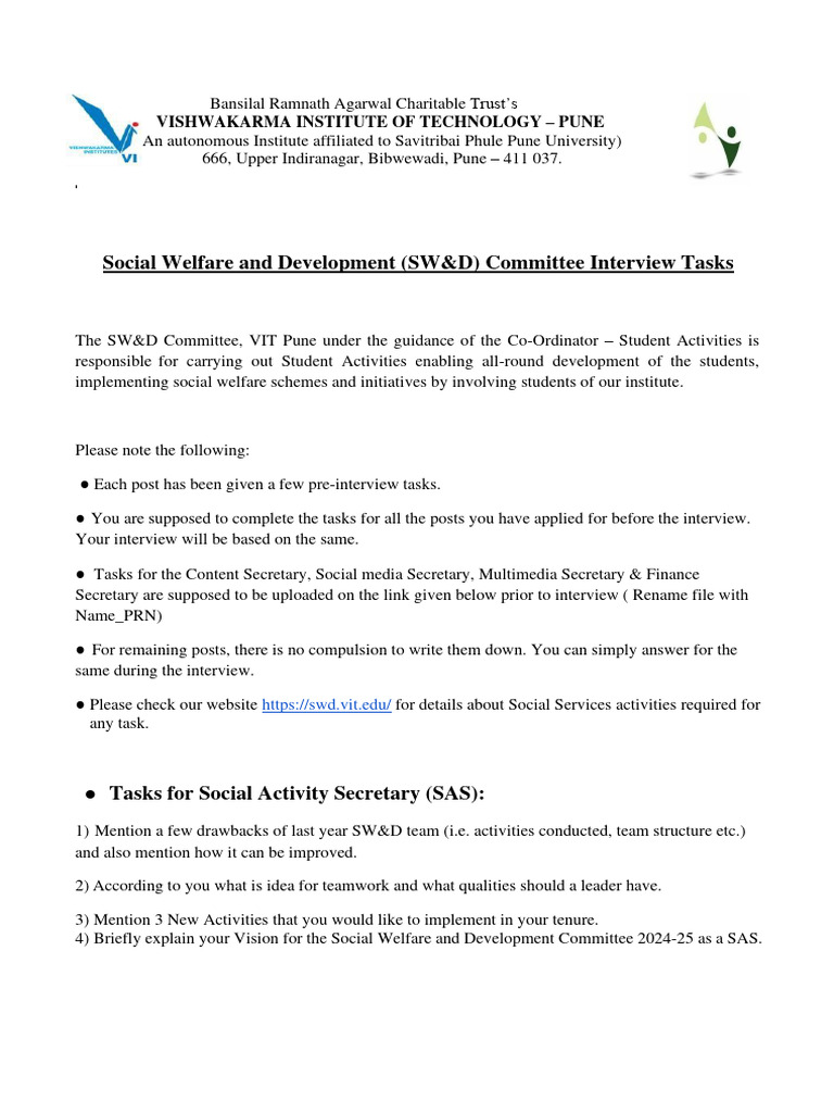 SWD PRE INTERVIEW TASKS Secretaries | PDF