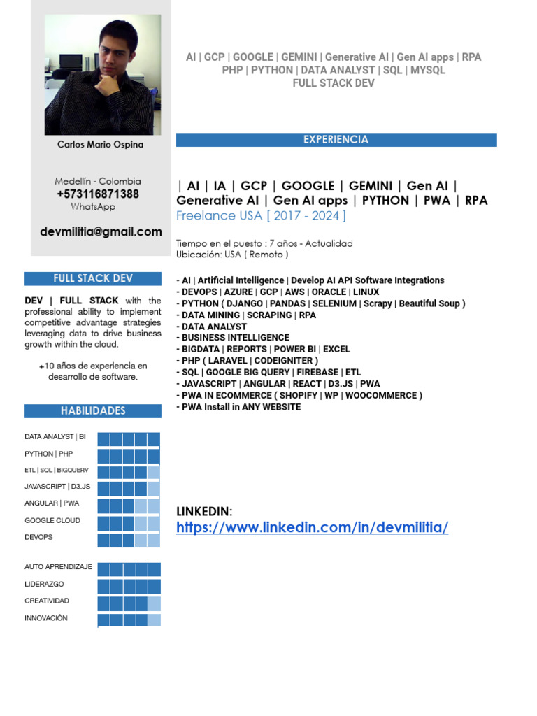 Alfa CV Spanish Carlos Mario Ospina | PDF | My Sql | Information Technology