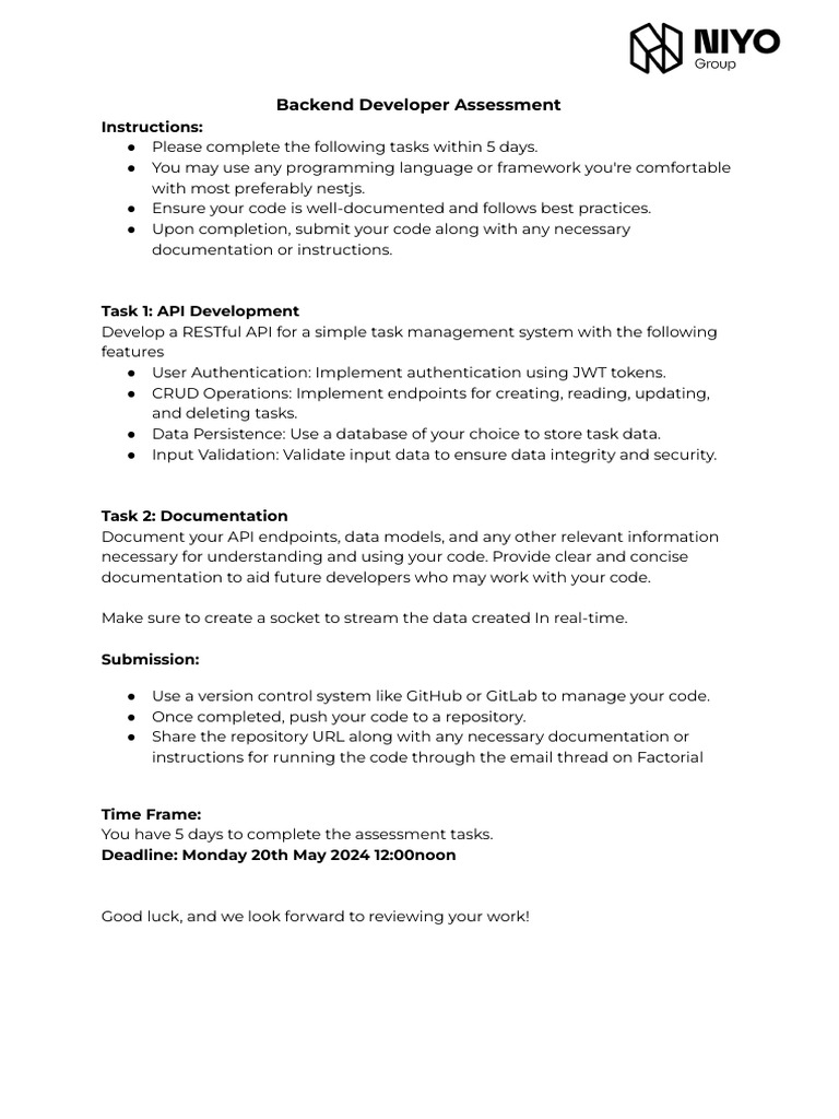 Backend Developer Assessment | PDF | Business | Computers