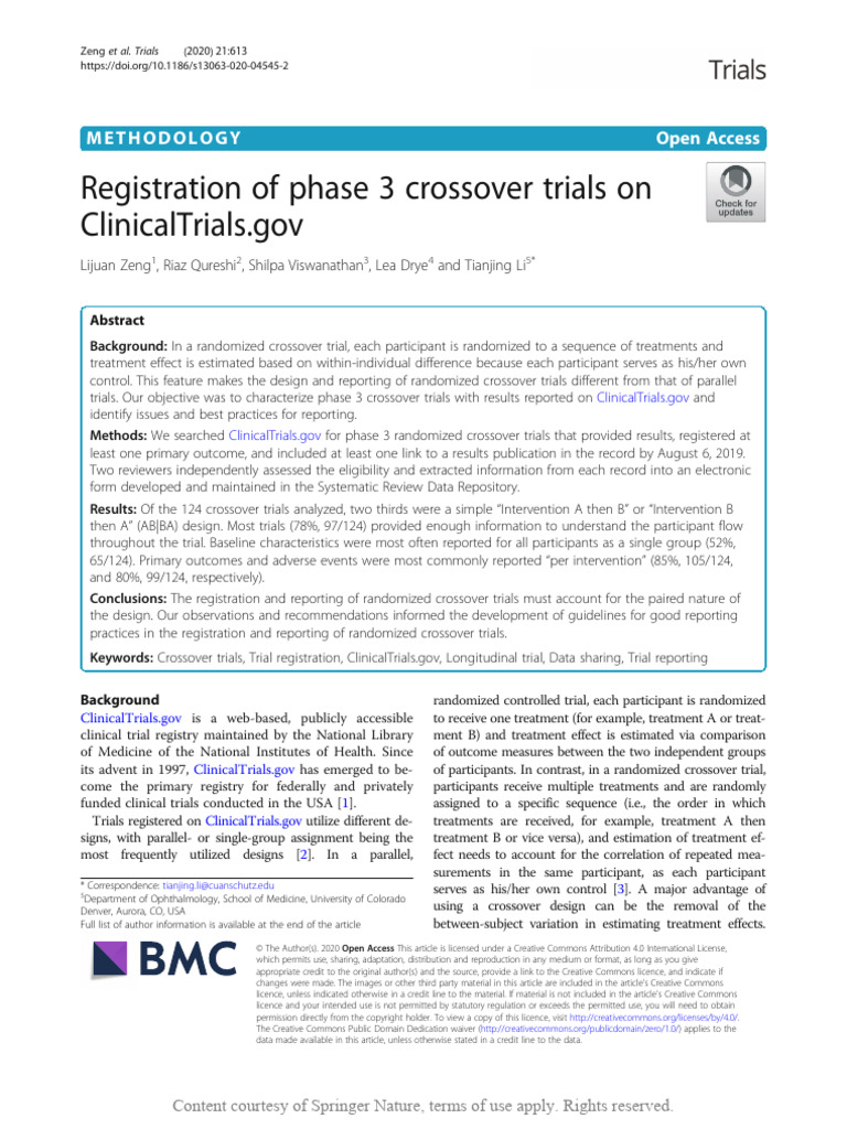 Registration of Phase 3 Crossover Trials On Clinic | PDF | Statistics ...