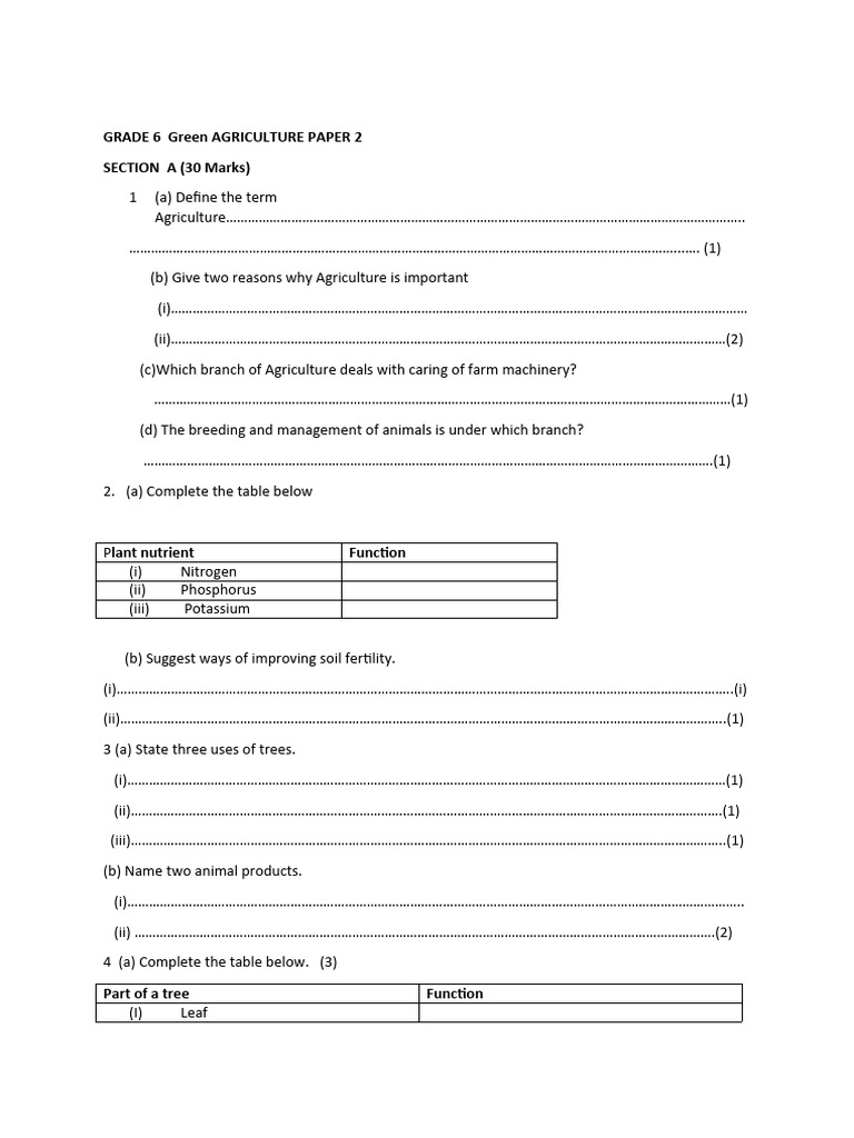 Grade 6 Agriculture Revision Paper | PDF | Soil Fertility | Food Industry