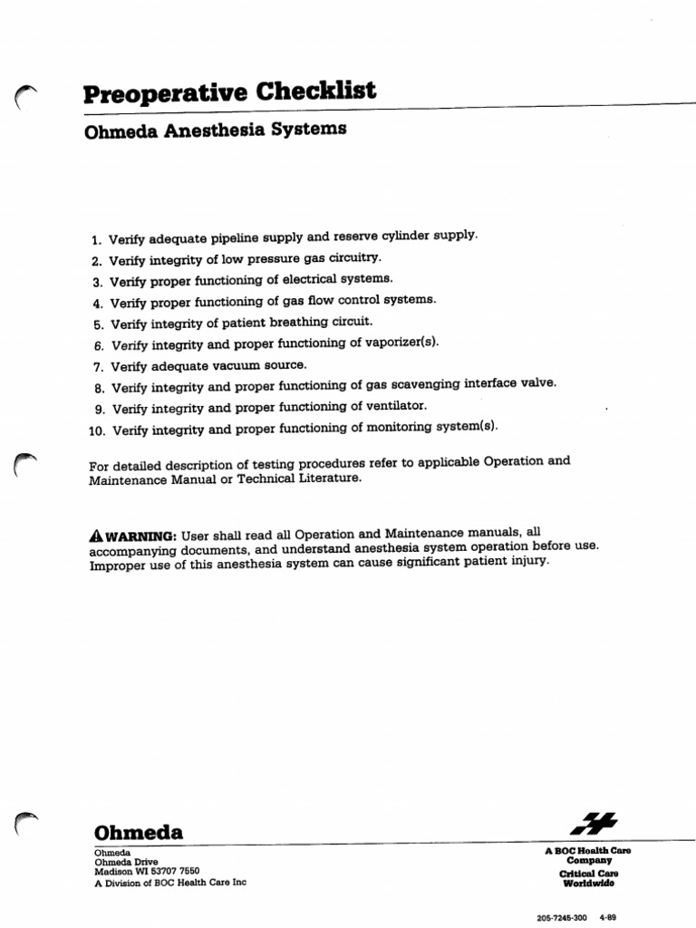 Ohmeda Modulus II Plus Anesthesia Machine - Service and User Manual | PDF
