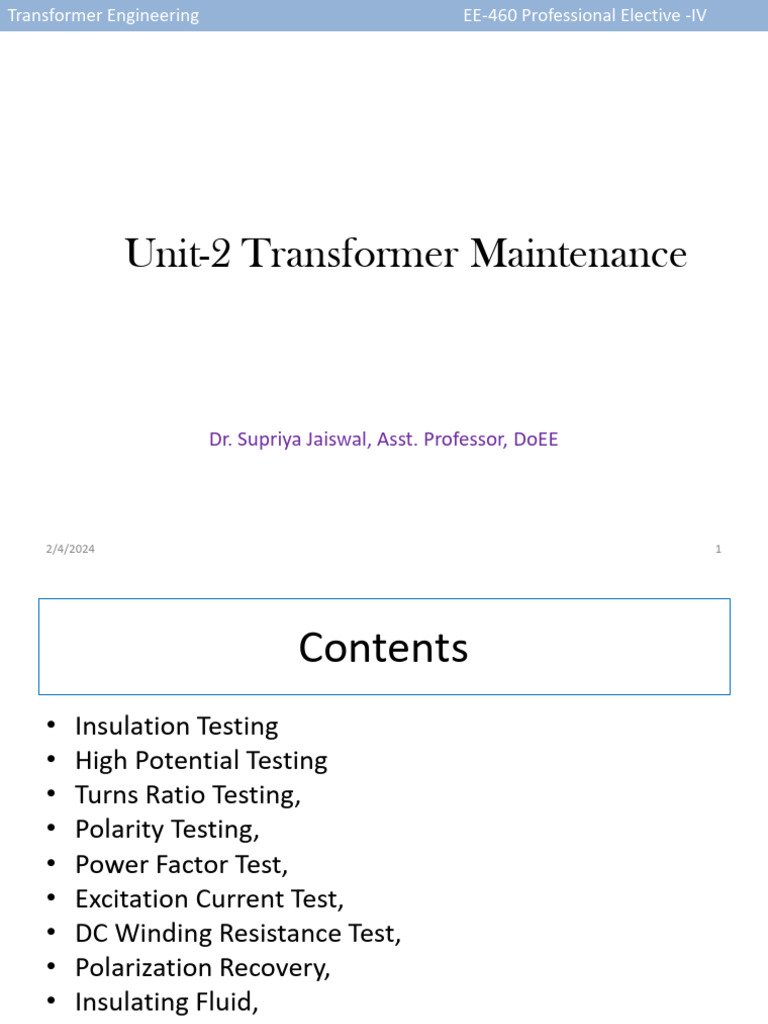 Unit 2 Transformer Maintenance 1 | PDF | Transformer | High Voltage