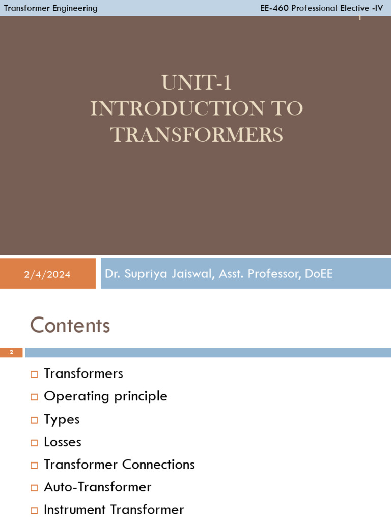 Unit1 Introduction To Transformers 1 | PDF | Transformer | Electric Power
