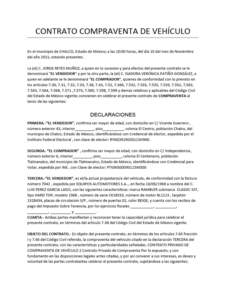 Formato Compra-Venta Rambler | PDF | Ley común | Derecho privado