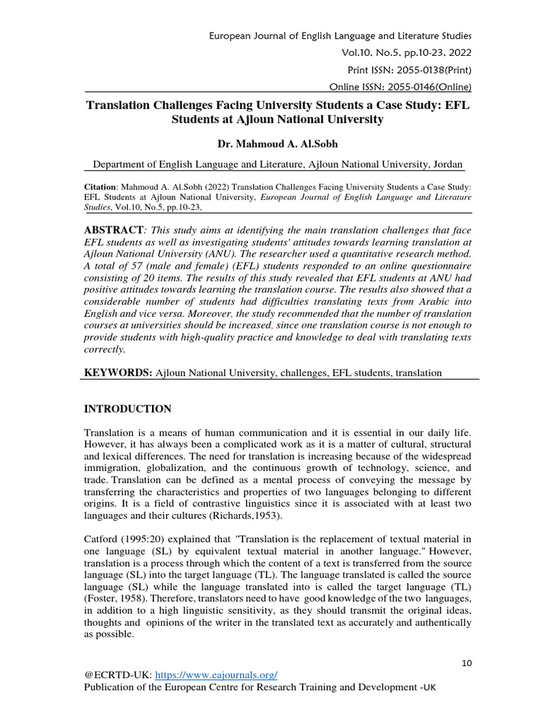 EFL Translation Challenges at ANU | PDF | Translations | English As A ...