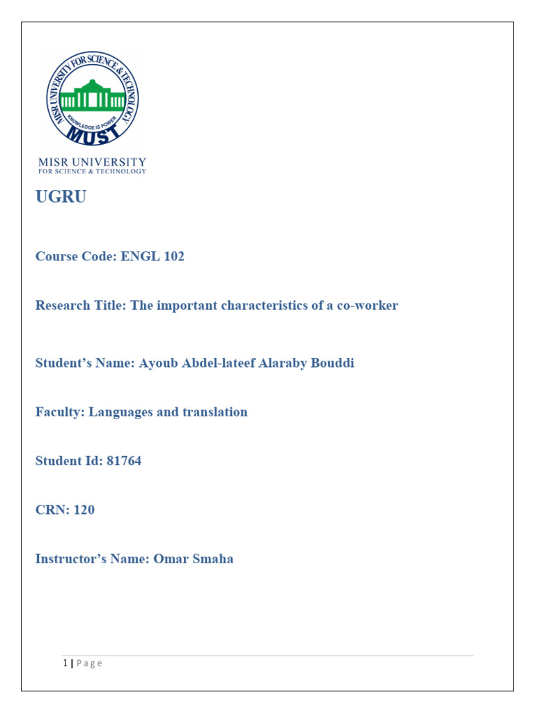 The Important Characteristics of A Co-Worker | PDF | Experience ...