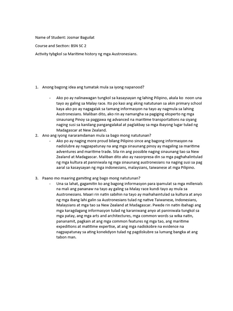 Reflection Sa Austronesians at Maritime Culture | PDF