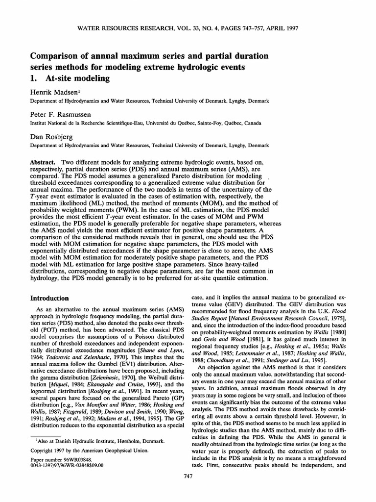 Comparison Annual Maximum Series and Partial Duration Series - MADSEN ...