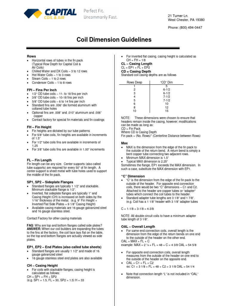 Coil Dimension Guidelines | PDF | Sheet Metal | Pipe (Fluid Conveyance)