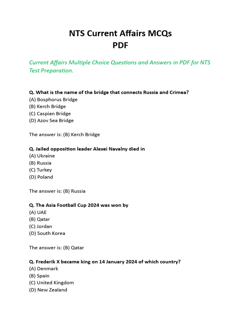 Nts Current Affairs Mcqs | PDF