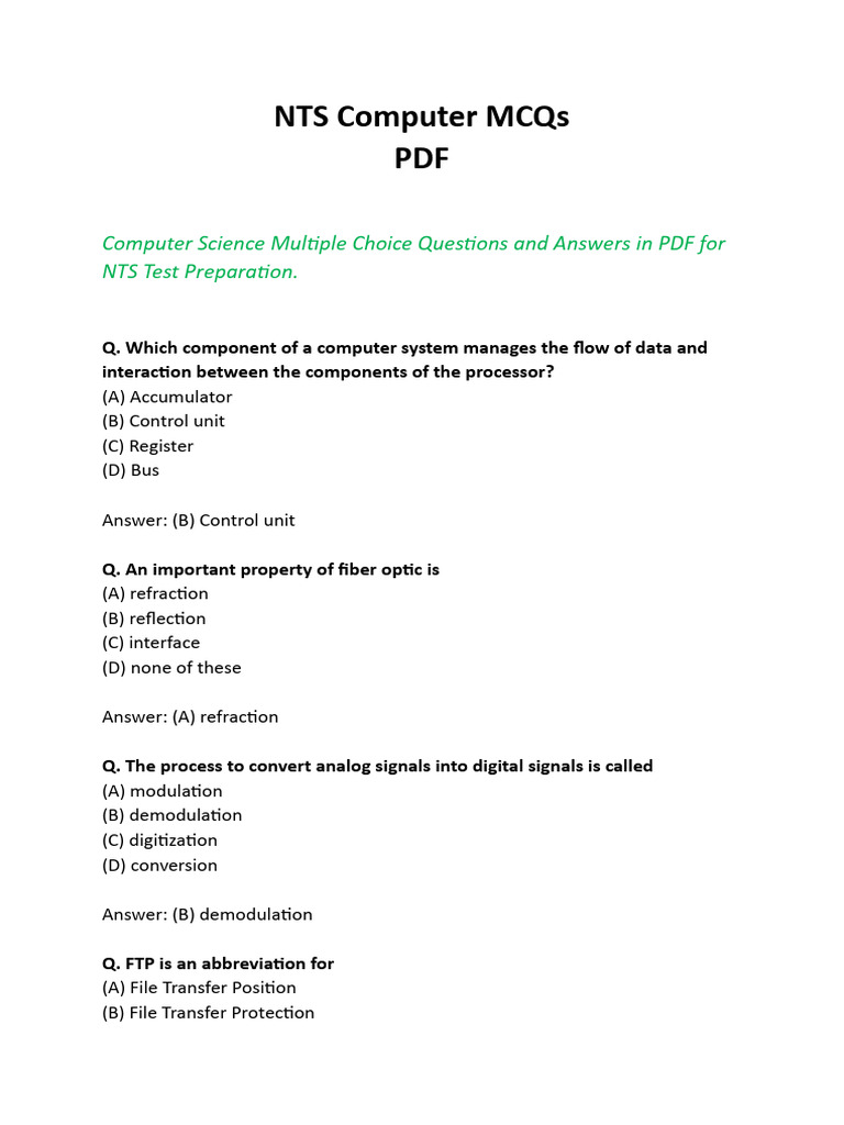 Nts Computer Mcqs | PDF | Computers