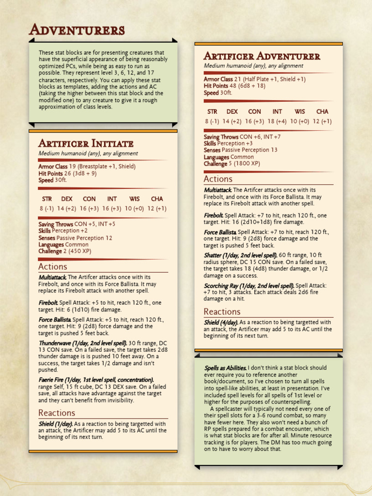 D&D Adventurer Stat Blocks 5E | PDF | Armour