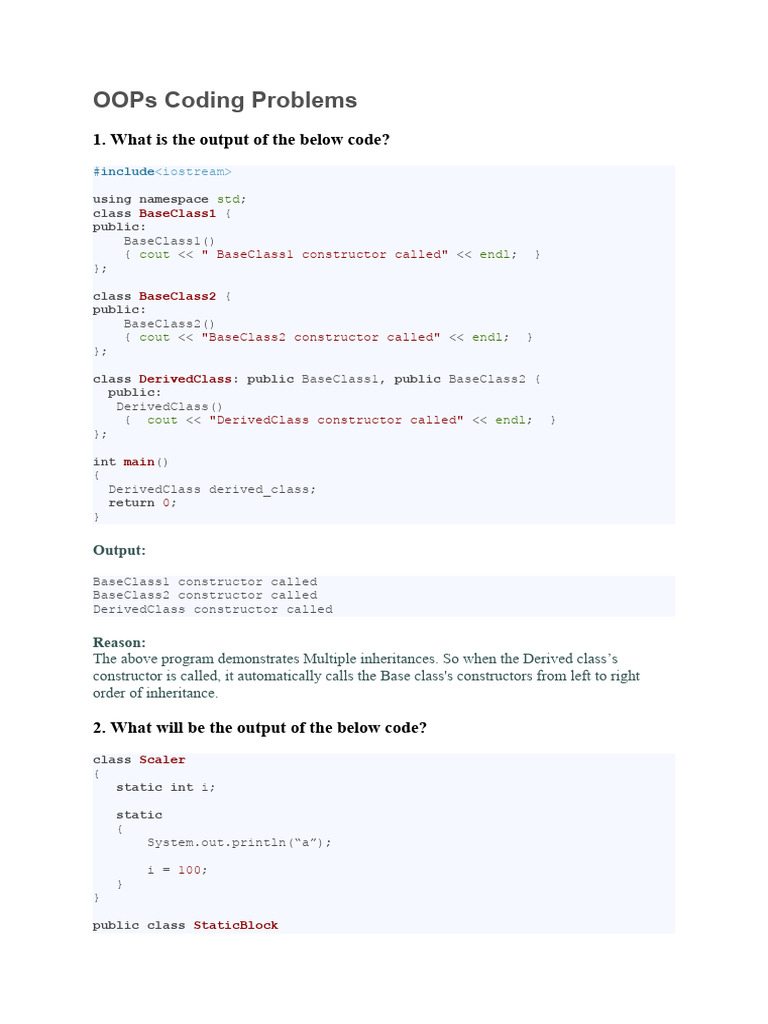 OOPs Coding Problems | PDF | Namespace | Computer Programming OOPs Coding Problems | PDF | Namespace | Computer Programming