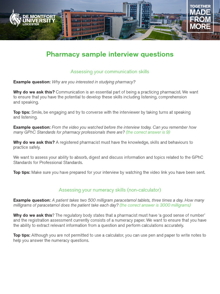 Pharmacy Interview Sample Questions | PDF | Pharmacy | Health Care