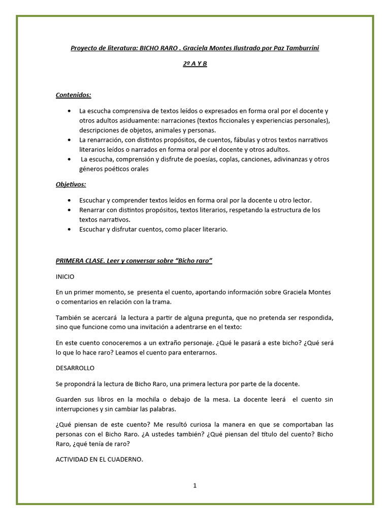 BICHO RARO Graciela Montes Ilustrado Por Paz Tamburrini | PDF | Cuentos ...