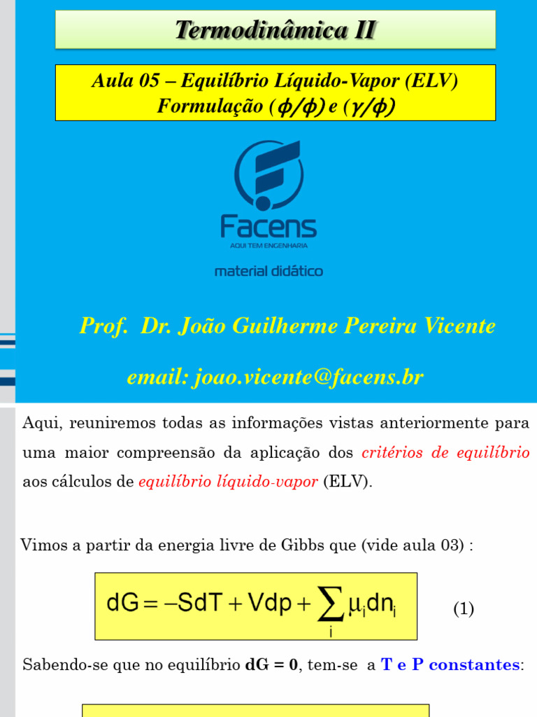 Aula 05 - ELV - Métodos Gamma-Phi | PDF | Equilíbrio químico | Gases