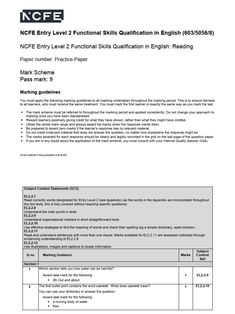 NCFE EL2 Reading MS (Practice Paper) | PDF | Human Communication | Learning