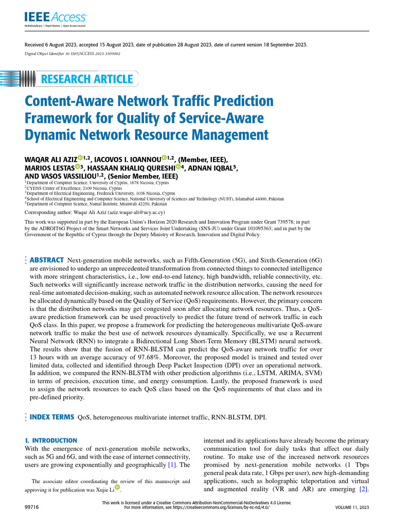 Content-Aware Network Traffic Prediction Framework For Quality of Service-Aware Dynamic Network ...
