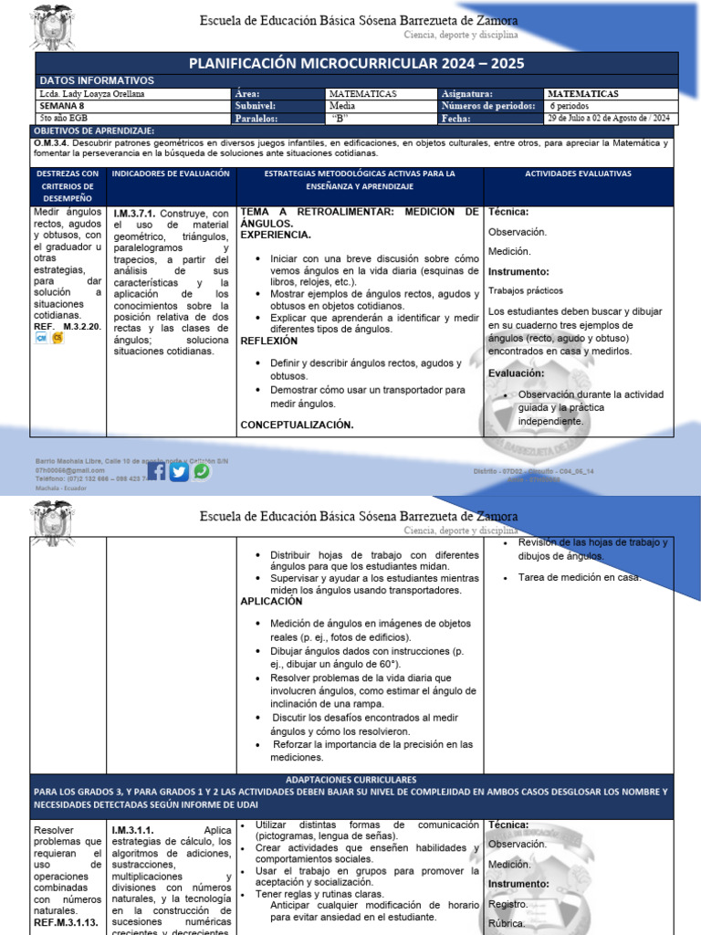 Semana 8 - Matematicas - 29 Jul - 02 Agos - 24 | PDF | Ángulo | Medición