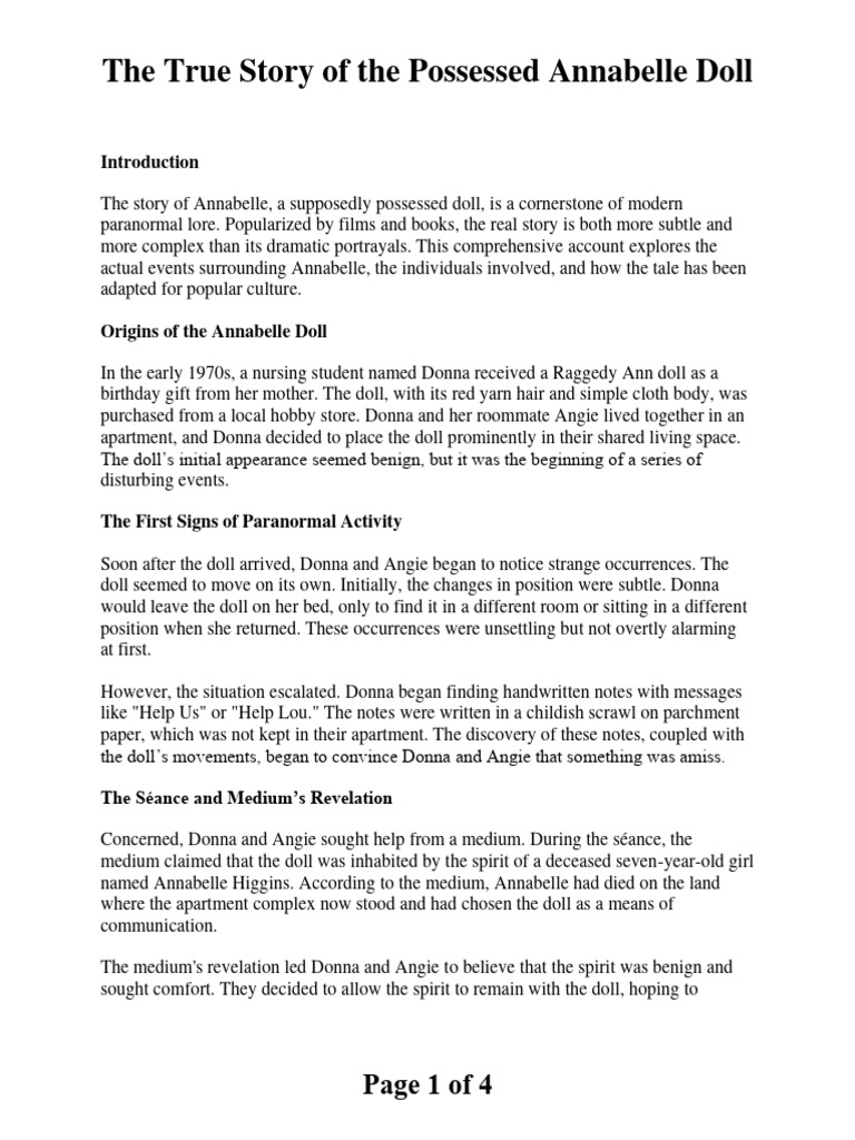 The True Story of The Possessed Annabelle Doll | PDF