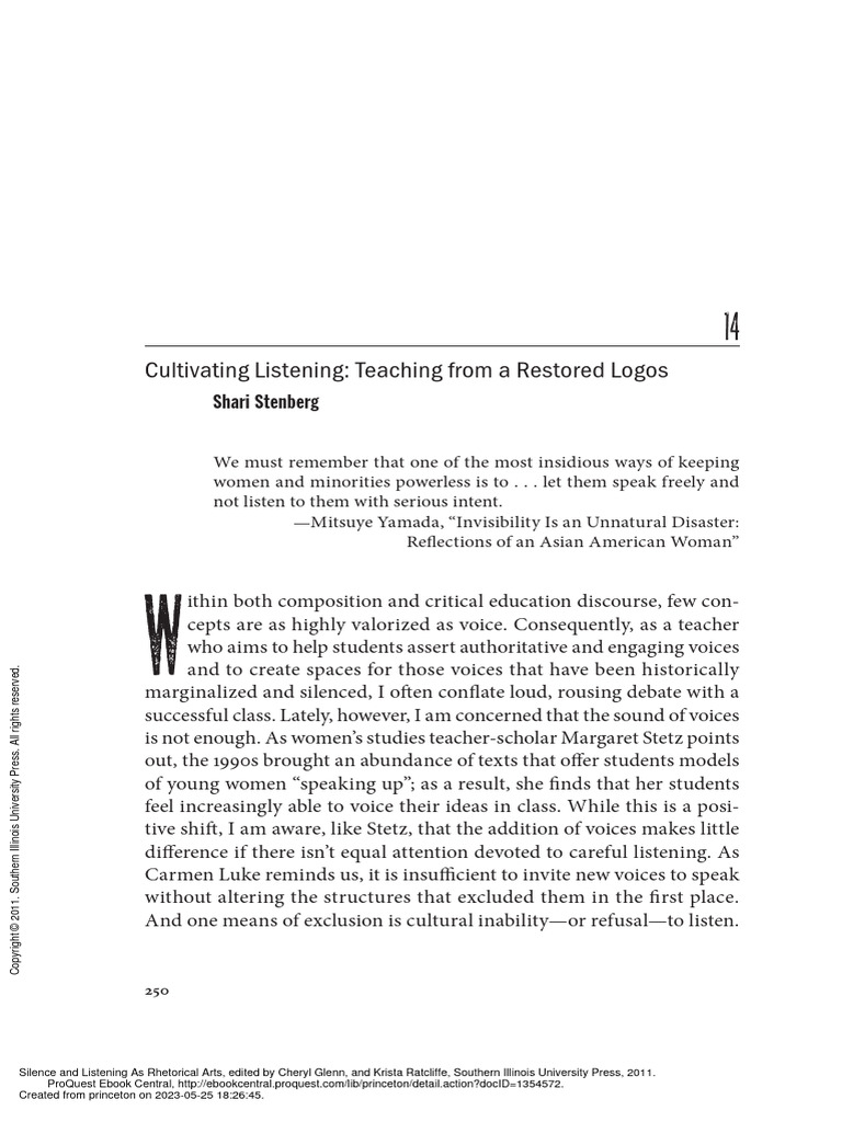 Silence and Listening As Rhetorical Arts - (14. Cultivating Listening ...