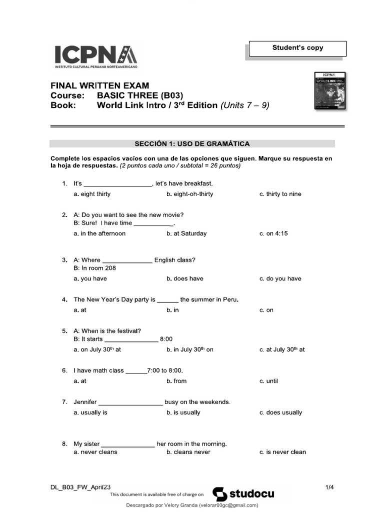 Final Written Exam B03 | PDF