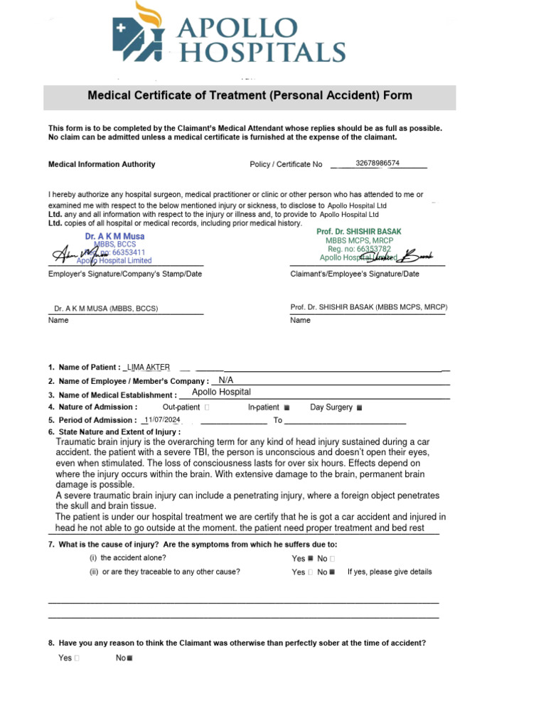 LIMA AKTER Medical Report | PDF | Traumatic Brain Injury | Clinical ...
