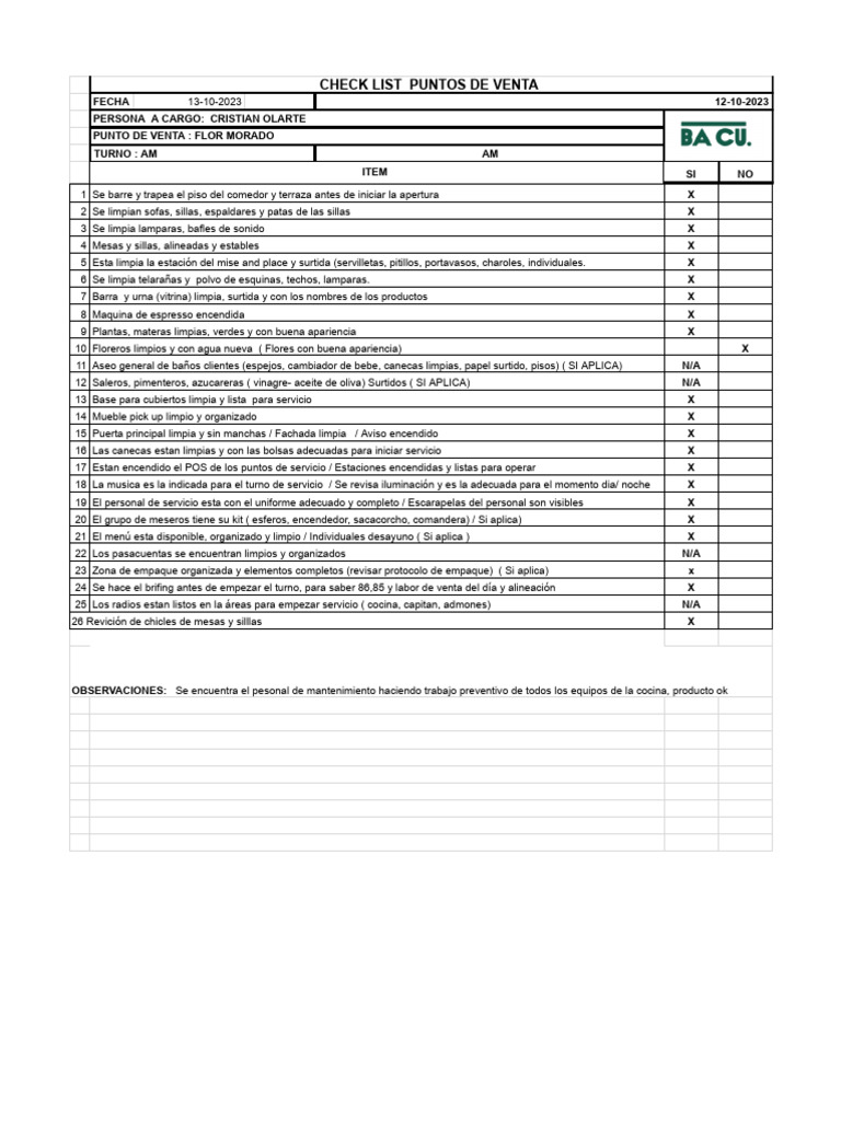 Check List 13-10 | PDF | Inicio