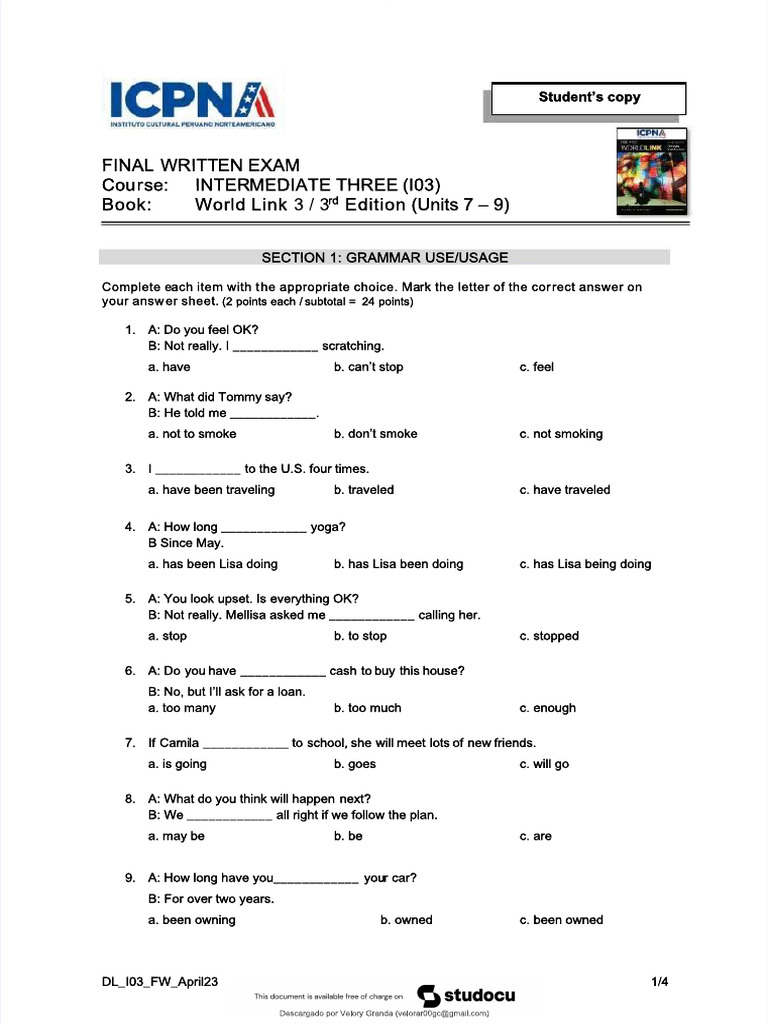 Final Written Exam I03 | PDF