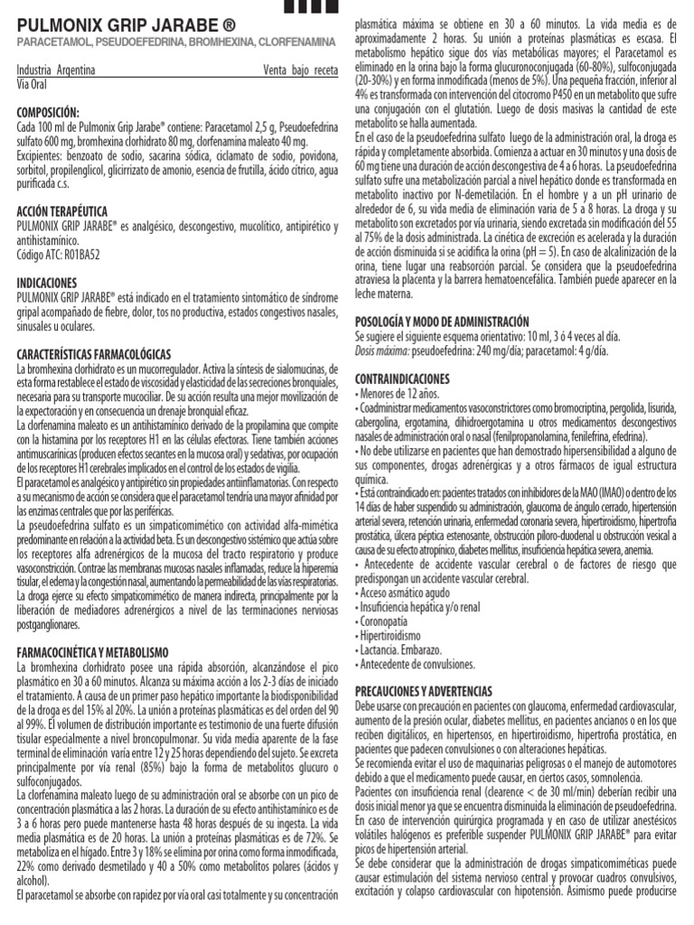 Pulmonix-Grip-Jarabe-Prospecto | PDF | Medicina CLINICA | Drogas