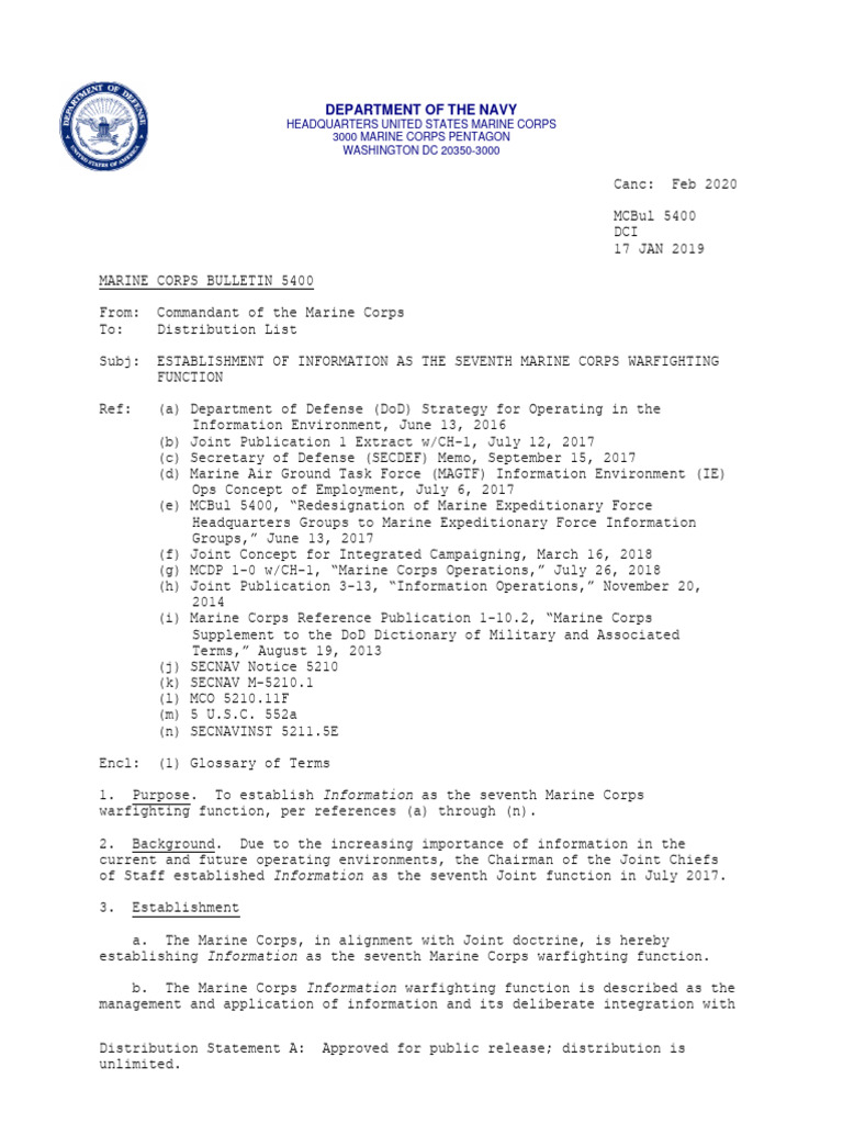 Mcbul 5400 | PDF | United States Marine Corps | Information