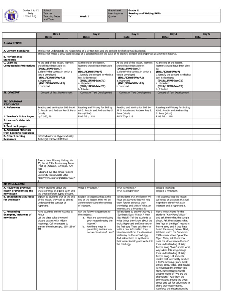 RWS IV Week 1 Final Edited - Writeshop Yulo | PDF | Intertextuality ...