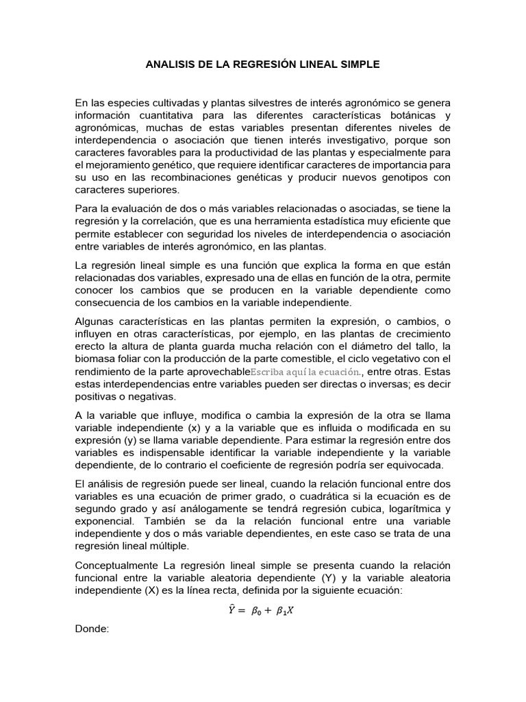 Analisis de La Regresión Lineal Simple | PDF | Análisis de regresión ...