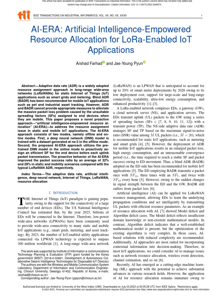 AI-ERA Artificial Intelligence-Empowered Resource Allocation For LoRa ...