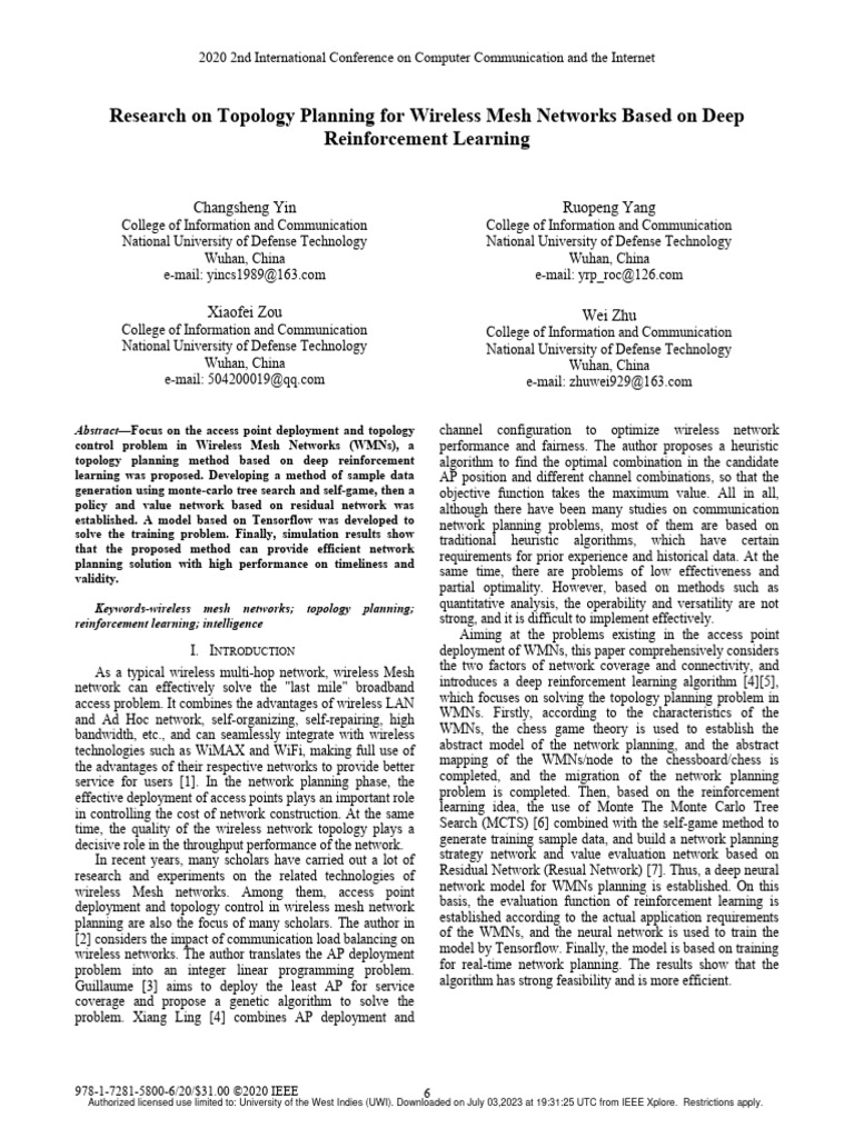 Research On Topology Planning For Wireless Mesh Networks Based On Deep Reinforcement Learning ...
