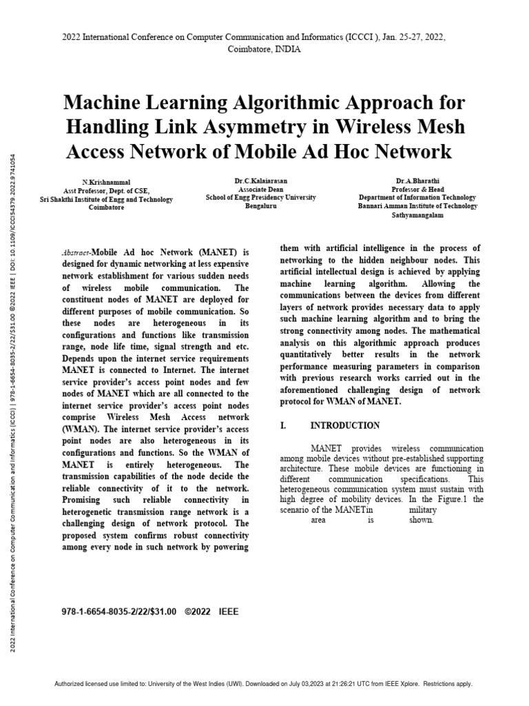 Machine Learning Algorithmic Approach For Handling Link Asymmetry in Wireless Mesh Access ...