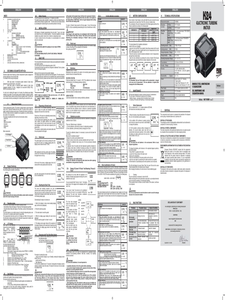 Piusi k24 Digital Flow Meter Manual | PDF | Gallon | Flow Measurement