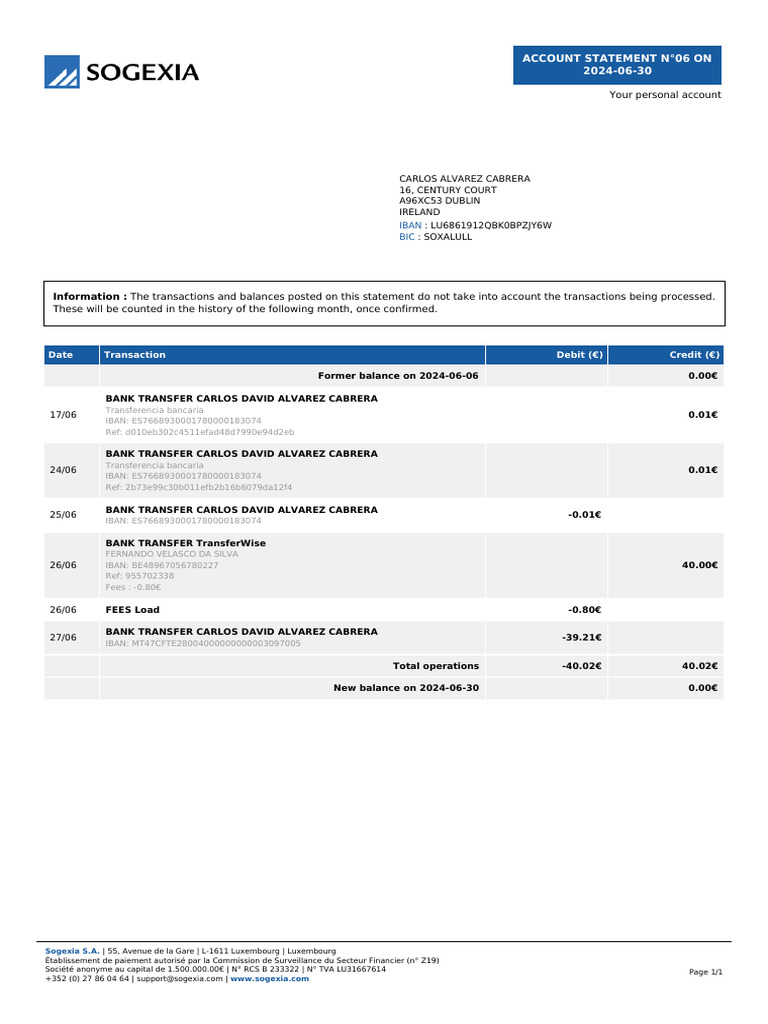 Statement 2024 06 | PDF | Wire Transfer | Banks
