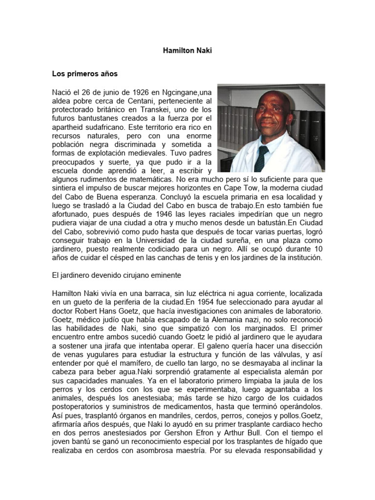 Hamilton Naki 2 | PDF | Transplante de organo | Sudáfrica