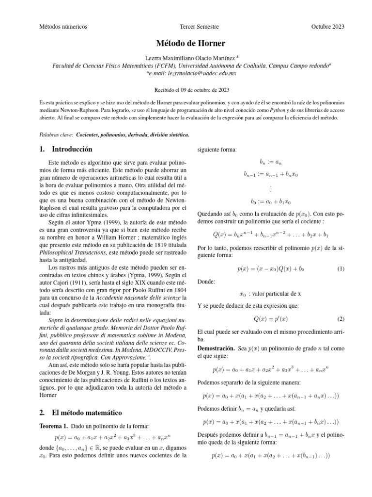 Método de Horner | PDF | Ciencias de la Computación | Lógica matemática