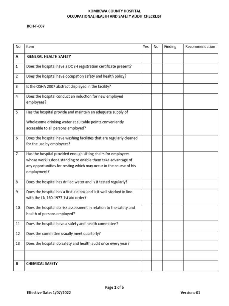 Osh Audit Checklist | PDF | Occupational Safety And Health | Safety