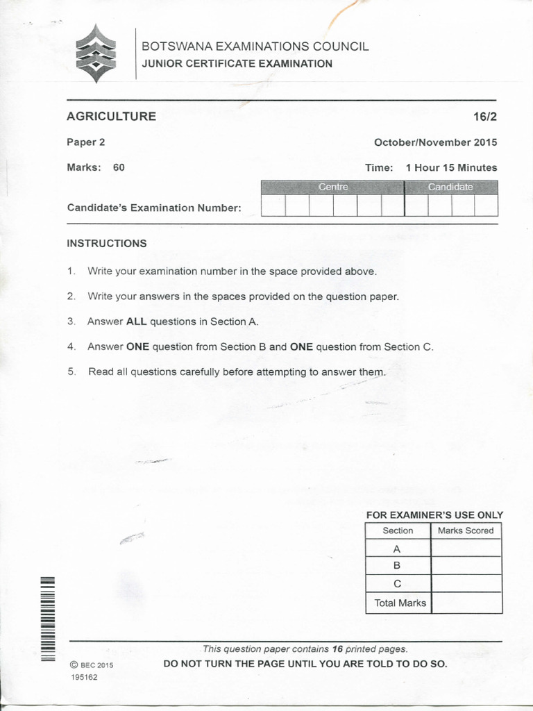 Agric 2015 Paper 2 | PDF