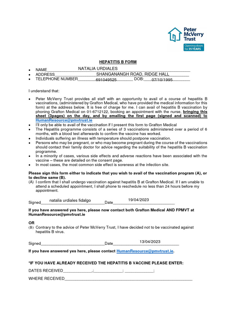 HEPATITIS B FORM | PDF | Hepatitis B | Hepatitis