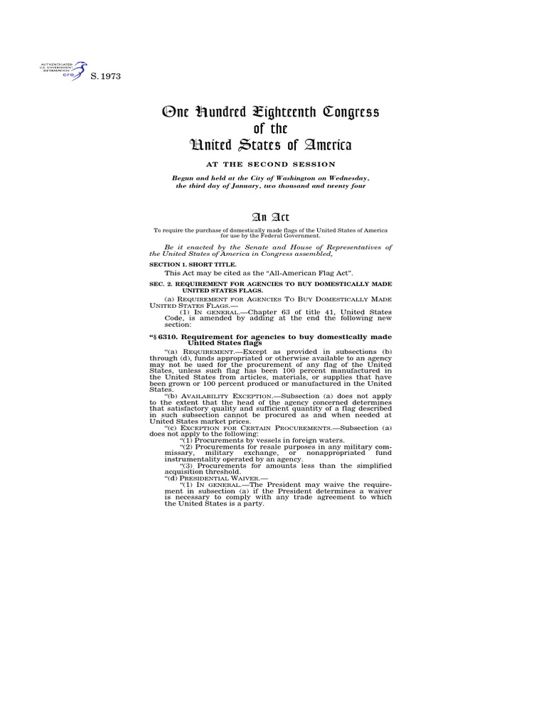 All-American Flag Act | PDF | United States Congress | American Government