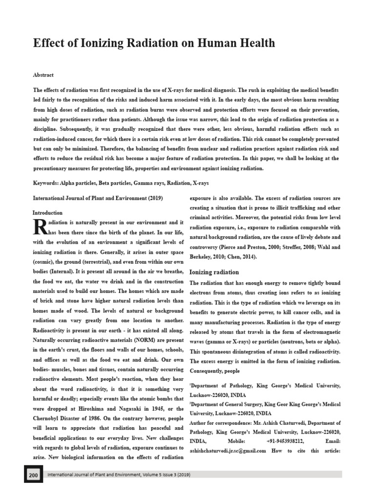 Effect of Ionizing Radiation On Human Health | PDF | Radiation ...