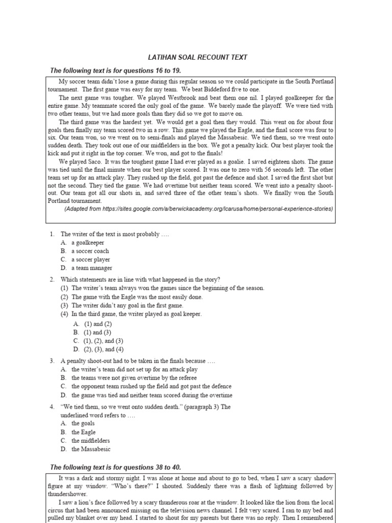 Recount Text Practice for Sports Events | PDF | Sports